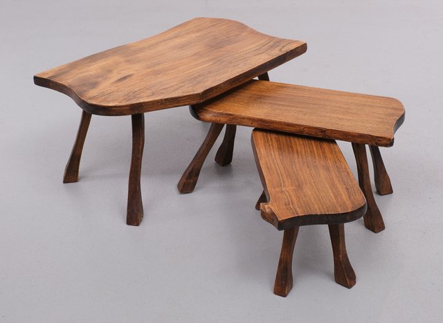 Tree Trunk Nesting Tables Hand Carved, 1965, Set of 3 for sale at Pamono