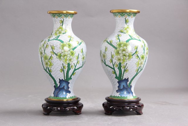 Chinese Jingfa Vases in Enamel, Metal & Wood, 1960s, Set of 2 for sale ...