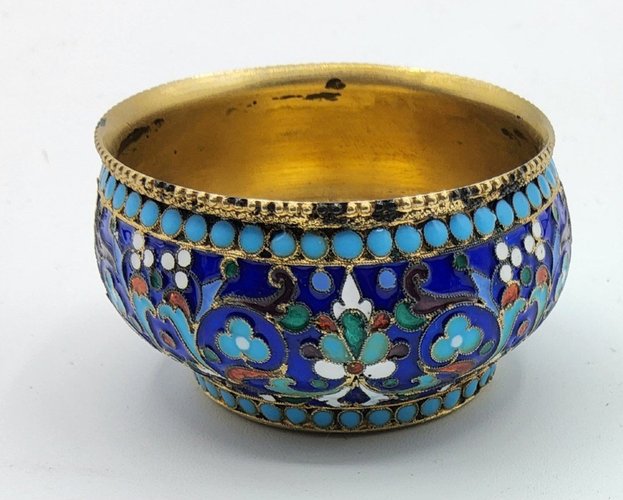 Russian Silver and Enamel Salt Cellar, 1890s for sale at Pamono