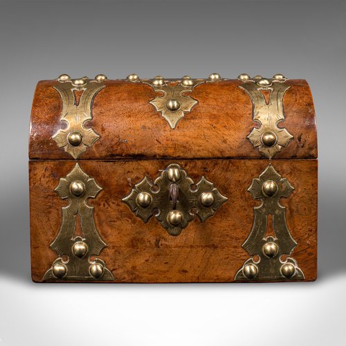 English Dome Top Calling Card Box in Walnut & Brass, 1850s for sale at ...