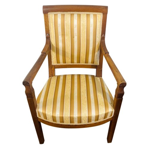 French Directoire Beech Armchair in Gold & White Upholstery, France ...