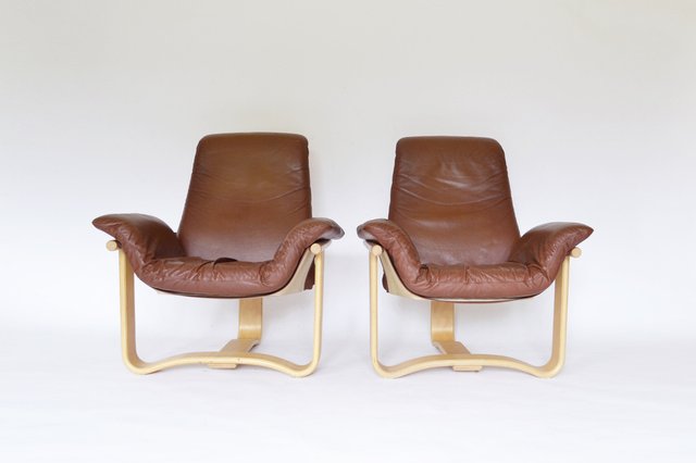 Vintage Scandinavian Cinnamon Brown Manta Lounge Chairs by Ingmar ...
