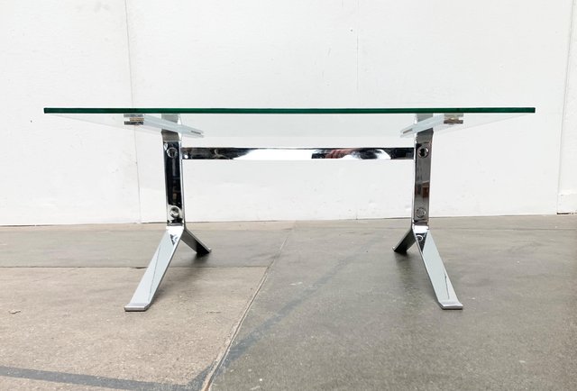 Mid-Century Space Age French Chrome and Glass Joker Coffee Side Table ...
