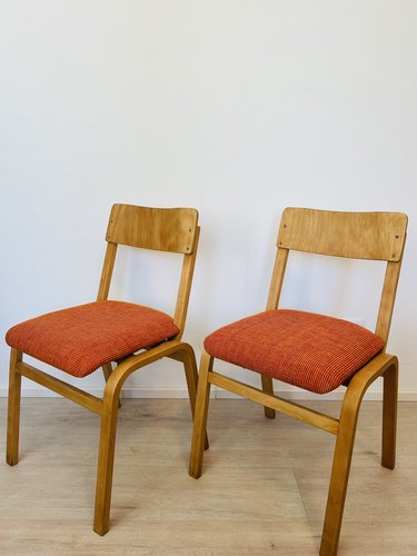 Set of Wooden School Chairs by Ton, 1980s for sale at Pamono