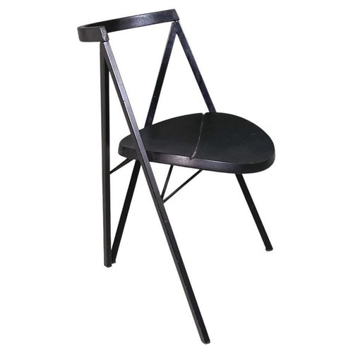Italian Modern Black Metal Chair with Round Rubber Seat attributed to ...