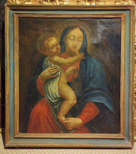 Italian School Artist Madonna With Child And Chaplet 1600s Oil On