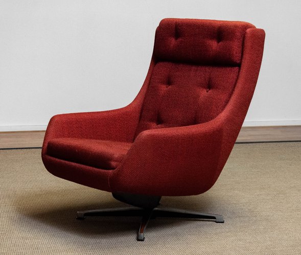 Red Swivel and Rocking Lounge Chair by Alf Svensson for Dux, Sweden ...
