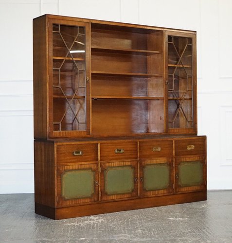 Vintage Military Campaign Bookcase with Embossed Leather Doors from ...