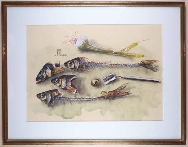 Manfred K. Schwitteck, Still Life with Fish Bones, Pencil and Pencil ...