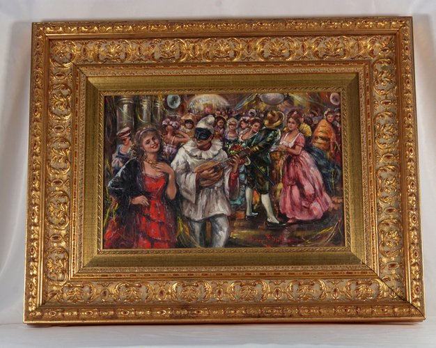 Franco Rispoli, At the Party with Pulcinella, 20th Century, Oil on ...