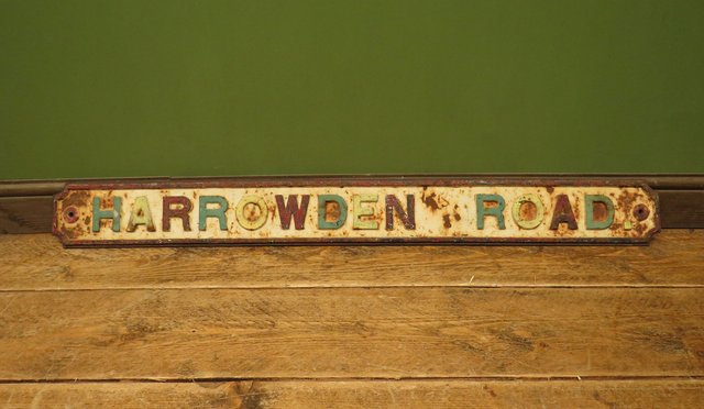 Large Cast Iron Harrowden Road Sign, 1940s for sale at Pamono