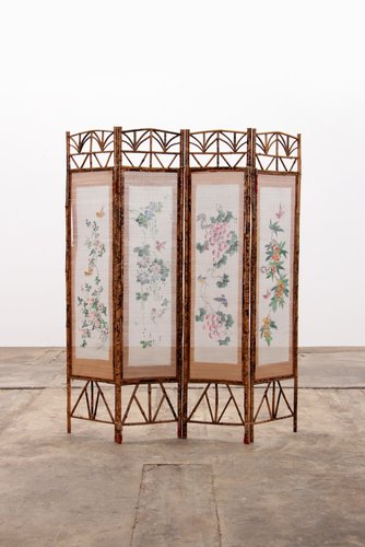 Vintage Oriental Folding Screen in Bamboo with Fabric, 1960s for sale ...