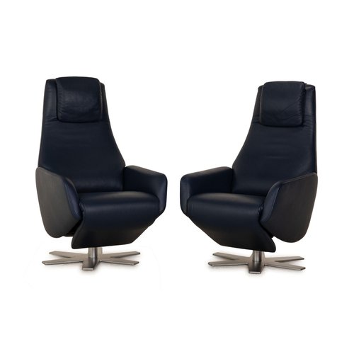 FSM Skye Sessel Set aus Dunkelblauem Leder, 2er Set bei Pamono kaufen