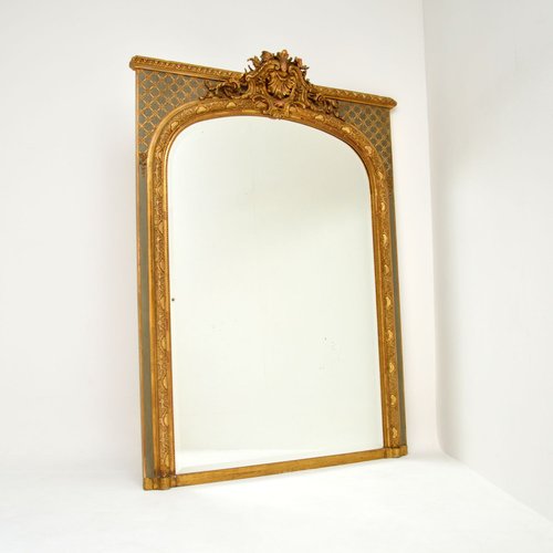 Espejo de manto francés antiguo grande de madera dorada, 1880 en venta ...