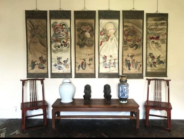 Large Japanese Edo Period Kakemono Scroll Hangings, 19th Century, Set of 6 for sale at Pamono