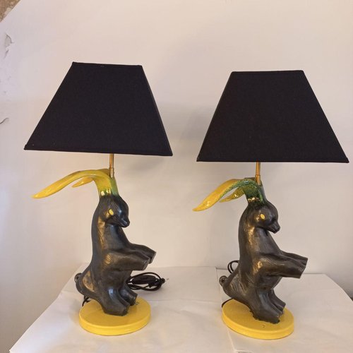 Goat Ceramic Lamps, Set of 2 for sale at Pamono