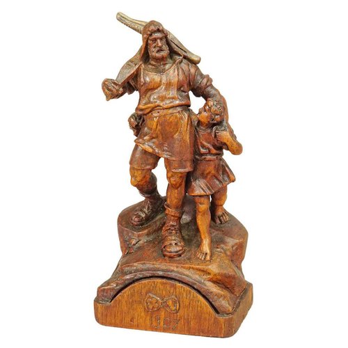 Antique Wooden Statue of Wilhelm Tell, Brienz, 1890s for sale at Pamono