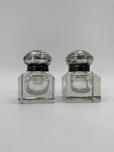 Art Nouveau Ink Barrel in Crystal Glass and 800 Silver by Wilhelm ...