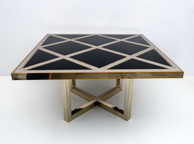 Mid-Century Italian Modern Dining Table in Black, Brass and Chromium ...