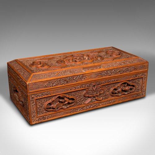 Vintage Chinese Carved Decorative Box in Satinwood, 1950 for sale at Pamono