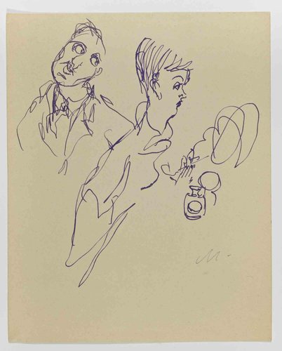 Mino Maccari, The Couple, Ink Drawing, 1940s for sale at Pamono