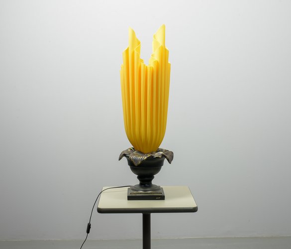 Athena Flaming Torch Table Lamp in Resin Sculptured Fabric on Bronze ...