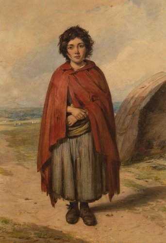 Octavius Oakley RWS, A Girl in a Red Cloak, Mid-1800s, Watercolour ...