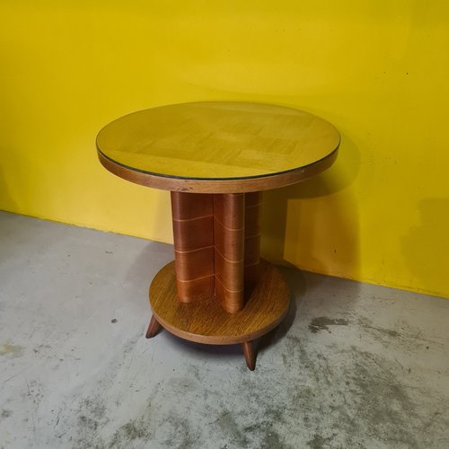 French Art Deco Veneered Round Side Table, 1920-1930s for sale at Pamono