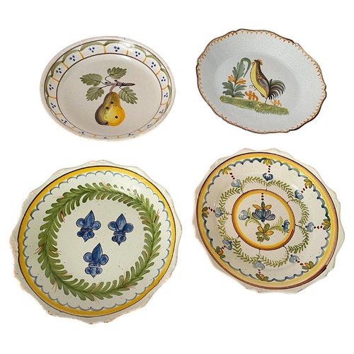 19th Century French Faience Plates in Pear Pattern with Blue, Green ...