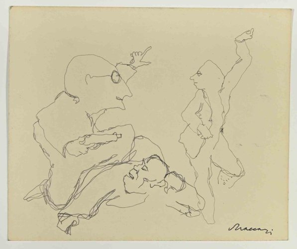 Mino Maccari, Figures, Ink Drawing, 1960s for sale at Pamono