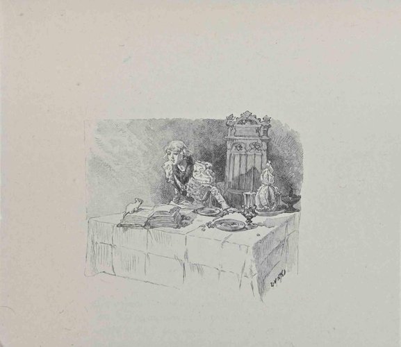 Hégésippe Moreau, The Girl and Mouse, Lithograph, 1838 for sale at Pamono