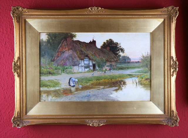 Arthur Claude Strachan, Scena del cottage serale, 1890, Acquarello in ...