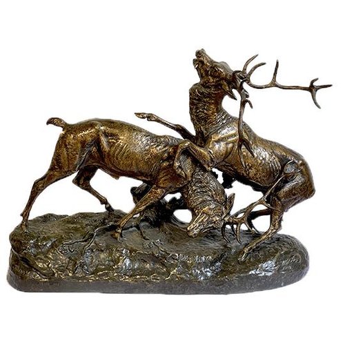 C-E Masson, Deer Fight, 1800s, Bronze for sale at Pamono