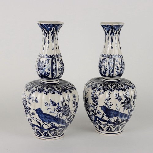 Delftware Ceramic Vases, Set of 2 for sale at Pamono