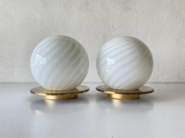 Italian Ball Glass and Brass Table Lamps, Italy, 1960s, Set of 2 for ...