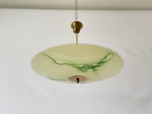 Large Art Deco Green Ceiling Lamp, Germany, 1950s for sale at Pamono