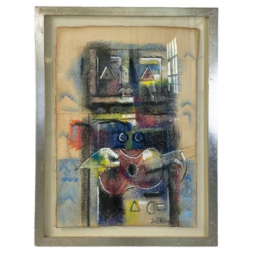 Ibrahim Kodra, Composition, 1983, Mixed Media on Paper, Framed for sale at Pamono