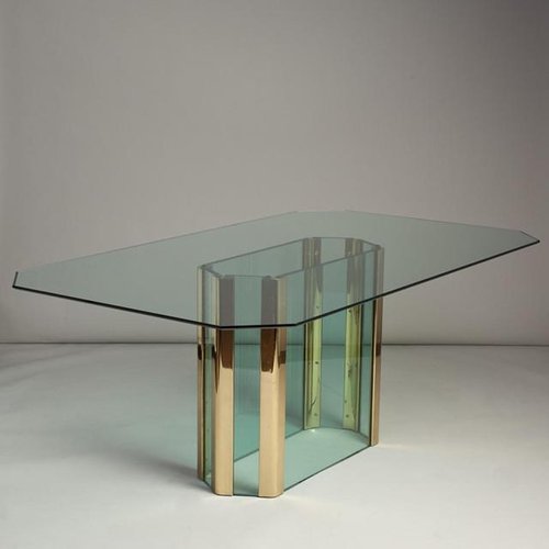 Brass and Glass Dining Table from Pace, 1970s for sale at Pamono