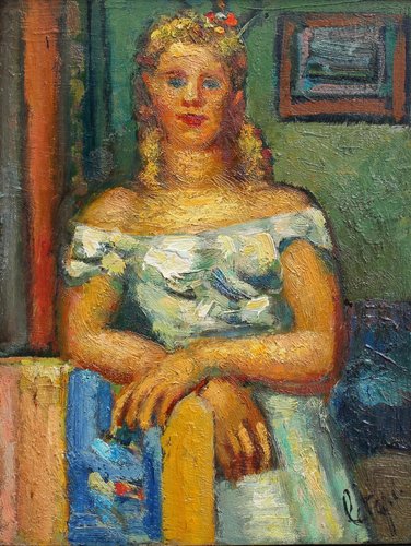 Louis Latapie, Portrait of Renée, 1941, Oil on Board, Framed for sale at Pamono