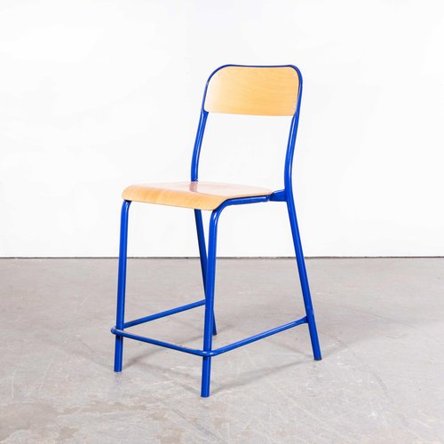 French Stacking D Back High Bar Chairs in Blue from Mullca, 1970s, Set ...