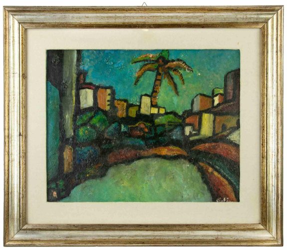 Lello Barresi, Sicilian Landscape, Oil on Canvas, 1980s for sale at Pamono