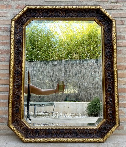 Octogonal Wall Mirror with Carved Gold Wooden Frame, 1940s for sale at ...