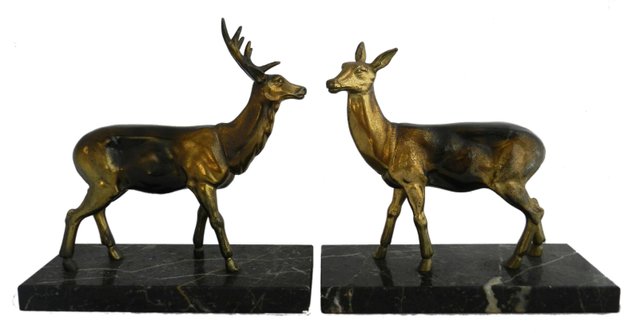 Vintage French Deer and Stag Statues, 1940, Set of 2 for sale at Pamono