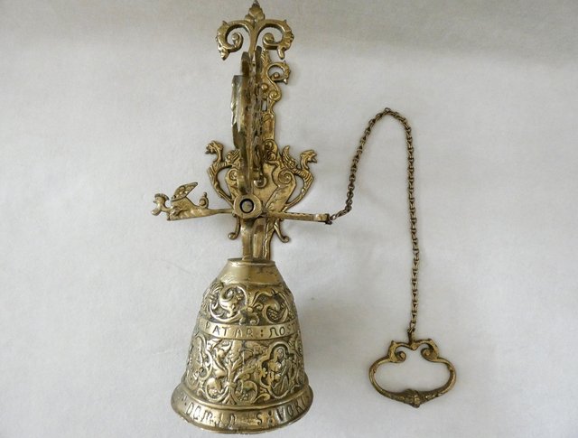 Large Antique Gothic Brass Door Bell, France 1920 for sale at Pamono