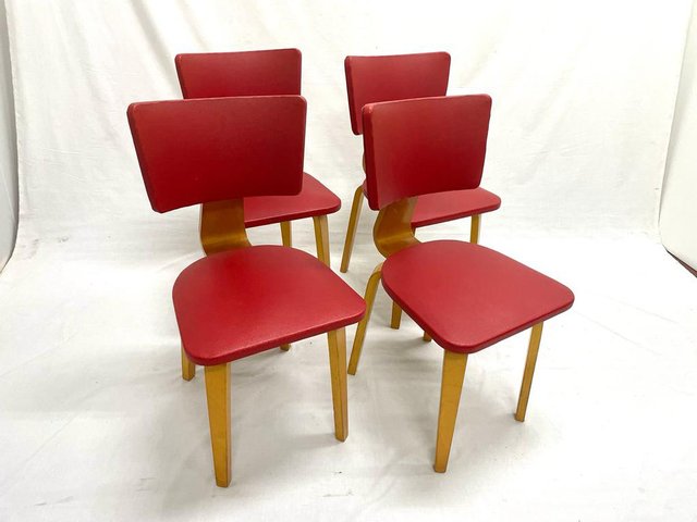 Nordic Chairs with Original Sky Coverage in Red, 1960s, Set of 4 for ...