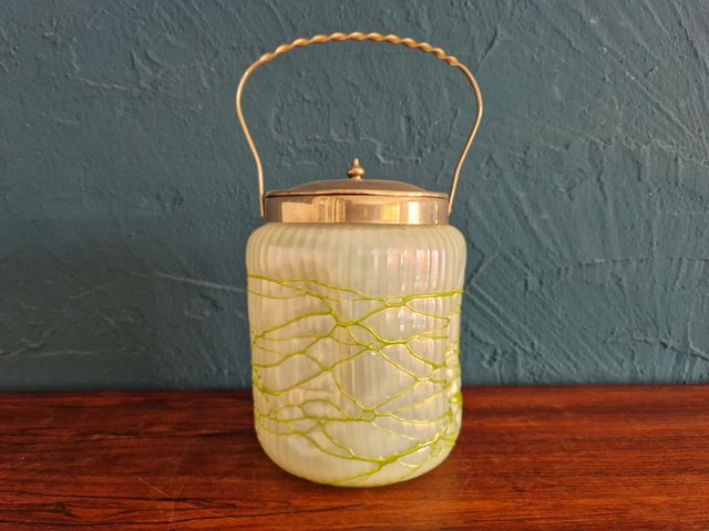 Irish Art Nouveau Biscuit Box in Glass, 1900s for sale at Pamono