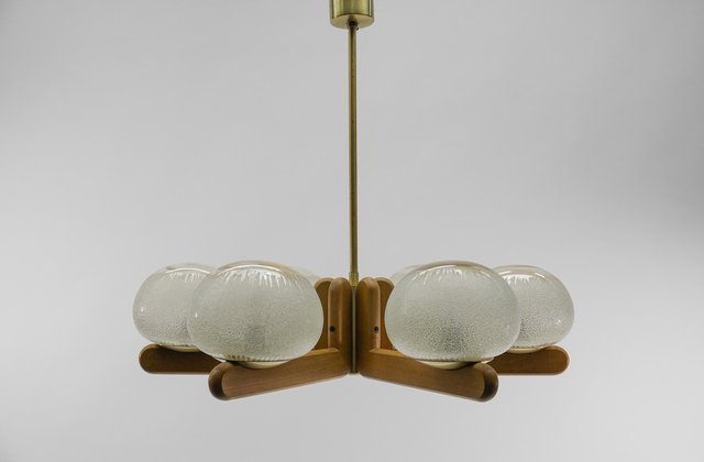 6-Arm Orbit Ceiling Lamp with Amber Glass Shades, Scandinavia, 1960s ...
