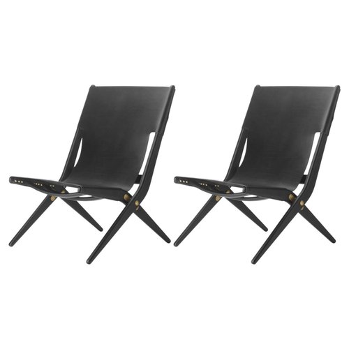 Black Stained Oak and Black Leather Saxe Chairs by Lassen, Set of 2 for ...