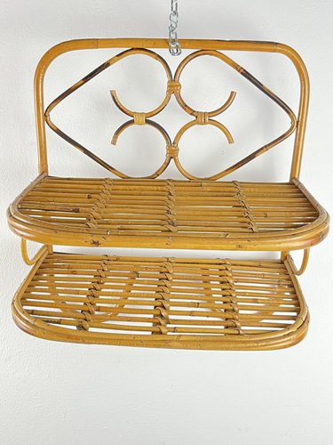 Vintage Two-Tier Bamboo Wall Unit, Italy, 1970s for sale at Pamono