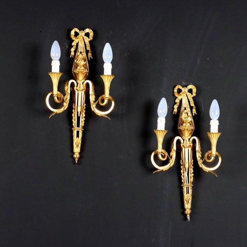 Neoclassical 2-Lights Wall Lamps in Gilded Bronze for sale at Pamono